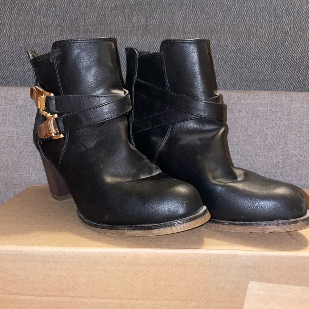 Black Faux Leather Boots With Rose Gold Hardware - Gem